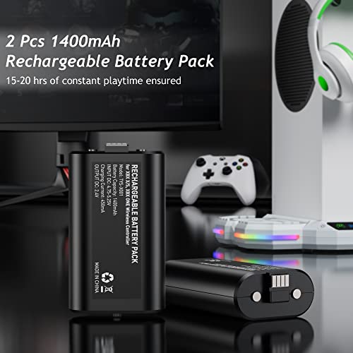 Cooling Fan Stand for Xbox Series S with RGB Light Strip, Wiilkac Upgraded Dual Controllers Charging Dock Accessories with 2 X 1400mAH Rechargeable Battery Pack, Headset Hook & USB Ports - White