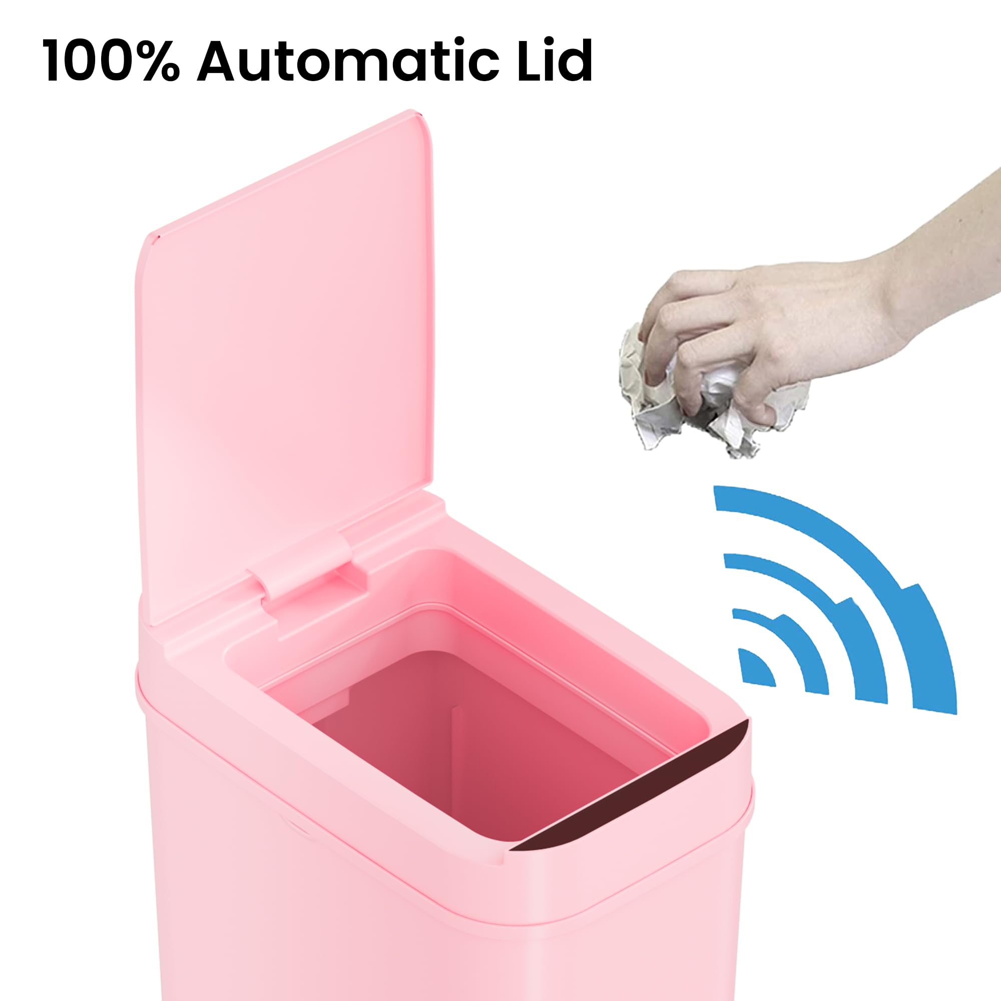 iTouchless 3 Gallon Pink Sensor Bathroom Trash Can, Waterproof Canister, Smart Lid, 3.0 Gallon Capacity, Plastic Material, Pink Color, 1 Piece