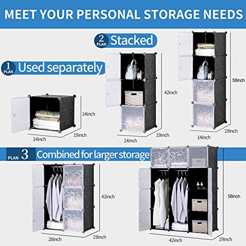 BRIAN & DANY Portable Wardrobe Closet - Cube Storage Organizer with 2 Hanging Rails, Modular Wardrobe for Space Saving, Bedroom Armoires for Toys, Shoes, Clothes - 12 Cubes