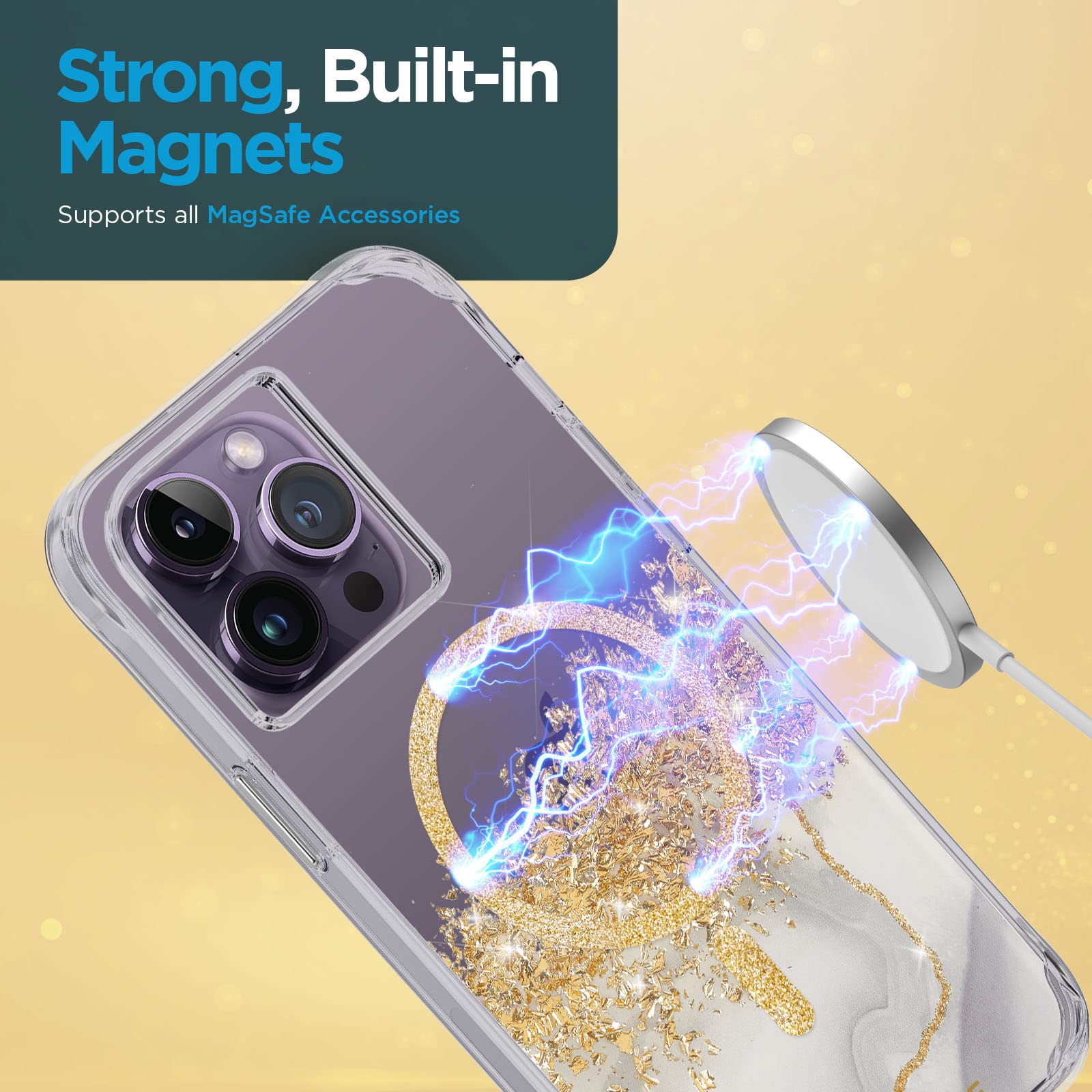 Case-Mate iPhone 14 Pro Max Case - Karat Marble [10FT Drop Protection] [Compatible with MagSafe] Magnetic Cover with Cute Bling Sparkle for iPhone 14 Pro Max 6.7", Anti-Scratch, Shock Absorbent, Slim