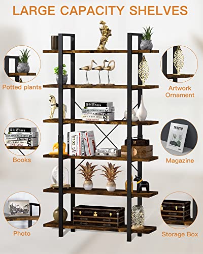 FRAPOW 83Inch Large Vintage Bookshelf, 6 Tier Industrial Etagere Displaying Bookshelf with Metal Frame for Home Living Room Office Study