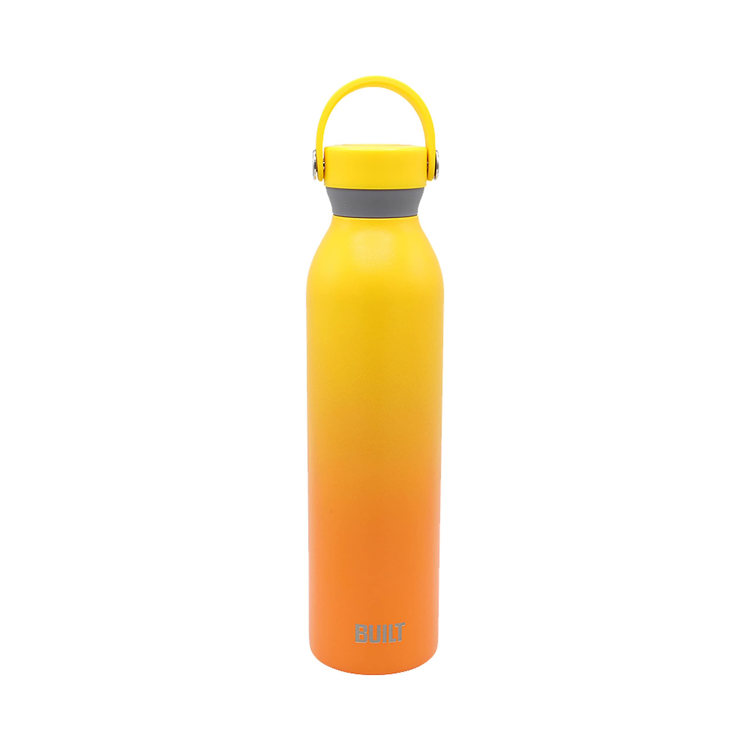 BUILT 24 Ounces Cascade Double Wall Vacuum Insulated Stainless Steel Bottle with Twist Lid with Handle, Yellow and Orange Citrus Sunrise Ombre