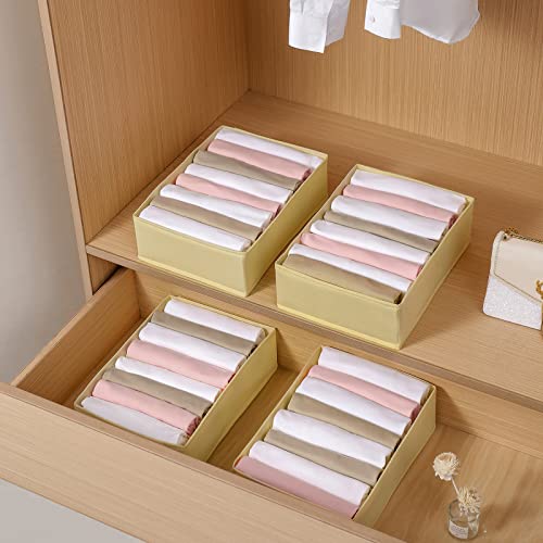 Coorganisers 4 Packs Wardrobe Clothes Organizer, 8 Grids Washable Portable Closet Organizer Storage Box Foldable Closet Drawer Organizer for Underwear, Socks, Scarves, Leggings,T-shirts(Beige)
