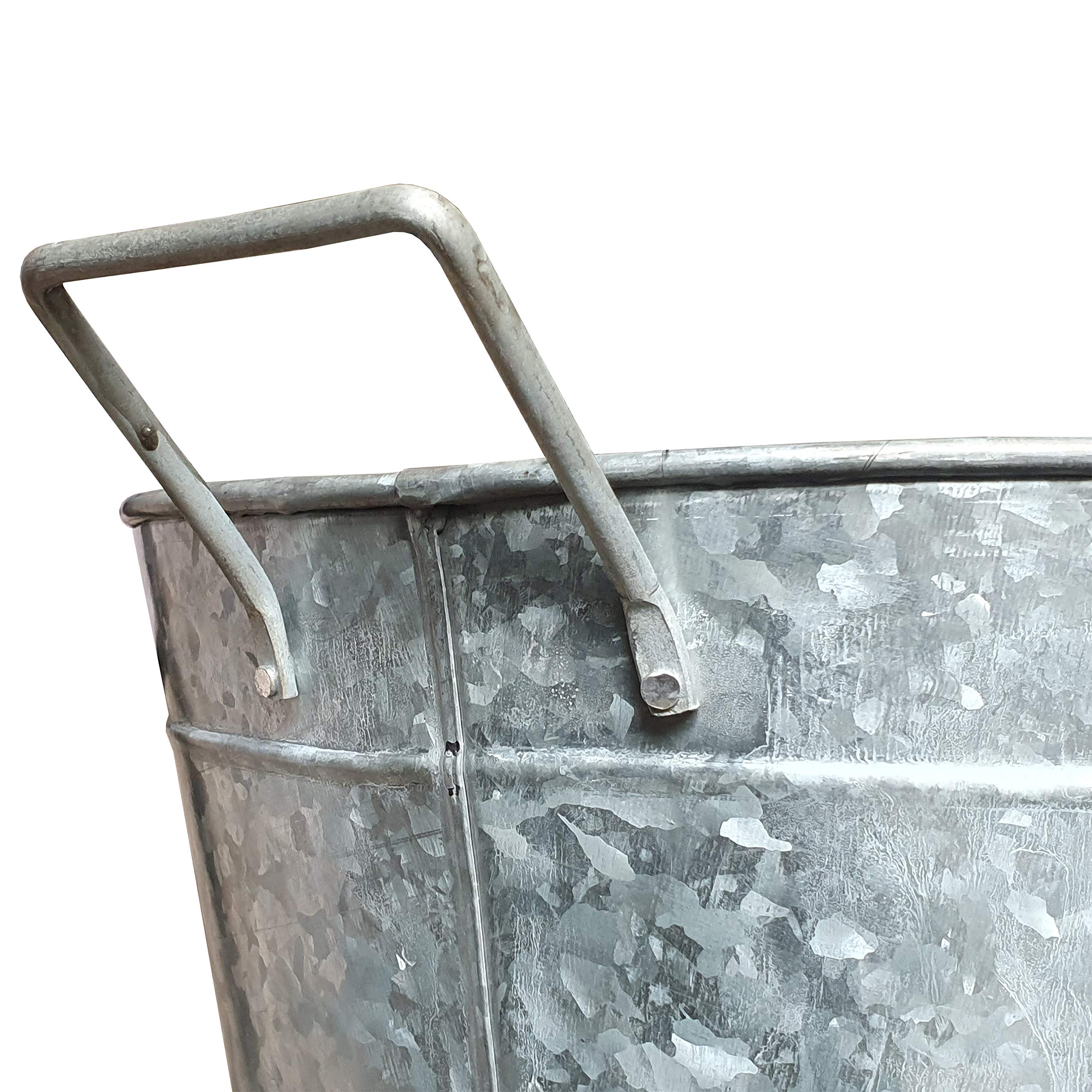Benjara BM195212 9 x 15 x 21 in. Embossed Design Oval Shape Galvanized Steel Tub with Side Handles, Silver - Small