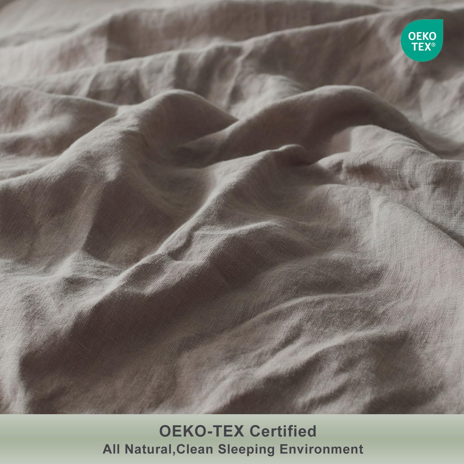 TOSMO 100% Linen Duvet Cover Set with Button Closure, 3 Pieces (1 Duvet Cover with 2 Pillowcases), Soft Breathable Durable Farmhouse Bedding - King, Taupe