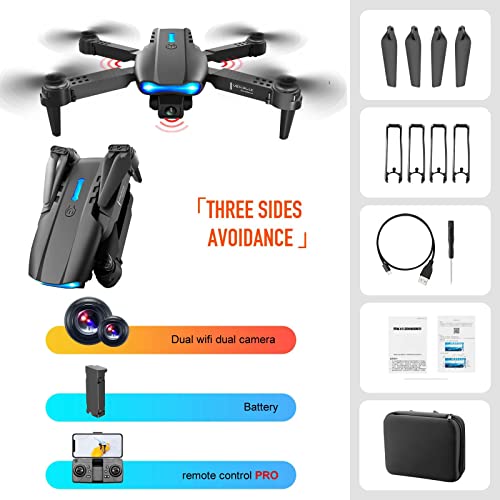 Dual 1080P HD FPV Camera Remote Control Mini Drone - 2.4G WiFi Start Speed Adjustment Altitude Hold Headless Mode Foldable RC Quadcopter Toys Gifts for Adults Beginners Kids (Black)