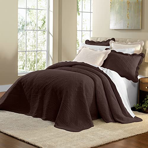 BrylaneHome Florence Quilted Oversized 100% Cotton Ultra Supreme Softness Bedspread - King, Lilac Stripe