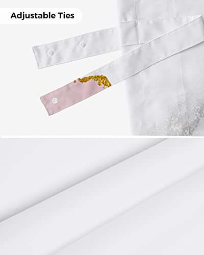 FAMILYDECOR Kitchen Valances for Windows, Elegant Adjustable Window Treatments with Tie-up, White Gold and Pink Plated Marble Window Valance Curtains for Living Room/Bedroom 60x18in