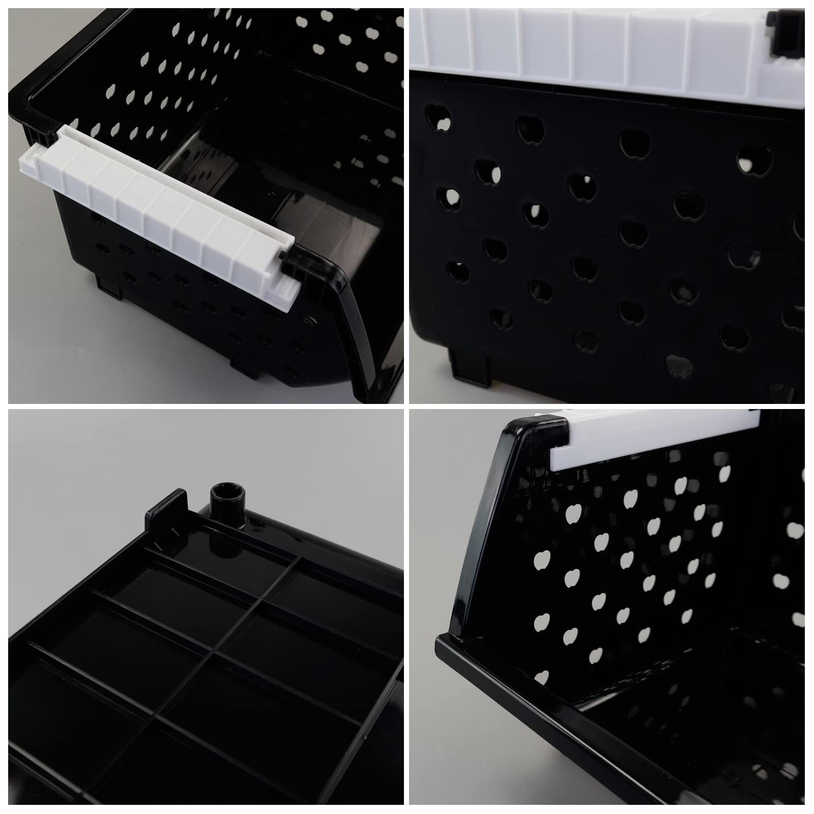 CadineUS 4-pack Plastic Stackable Organizer Basket, Large Stacking Storage Basket Bins, Black
