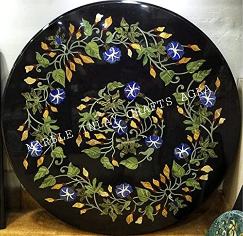 Black Marble Inlay Coffee Table 30" Round Center Table, patio table, Hallway Center Table, Centre Piece, Piece of Conversation