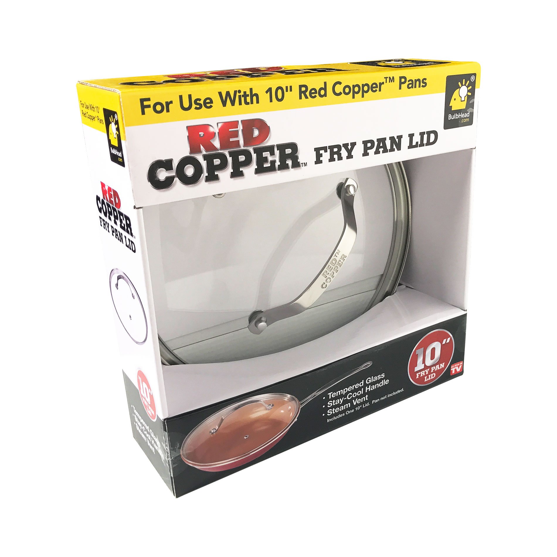 BulbHead Red Copper 10” Round Lid, Vented Tempered Glass, 1, Clear