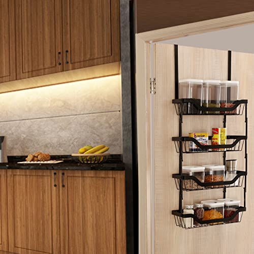Chemailon Over The Door Hanging Organizer, 4-Shelf Wall Mount Metal Wire Storage Rack Behind Door for Bedroom Living Room Pantry Bathroom (Black)