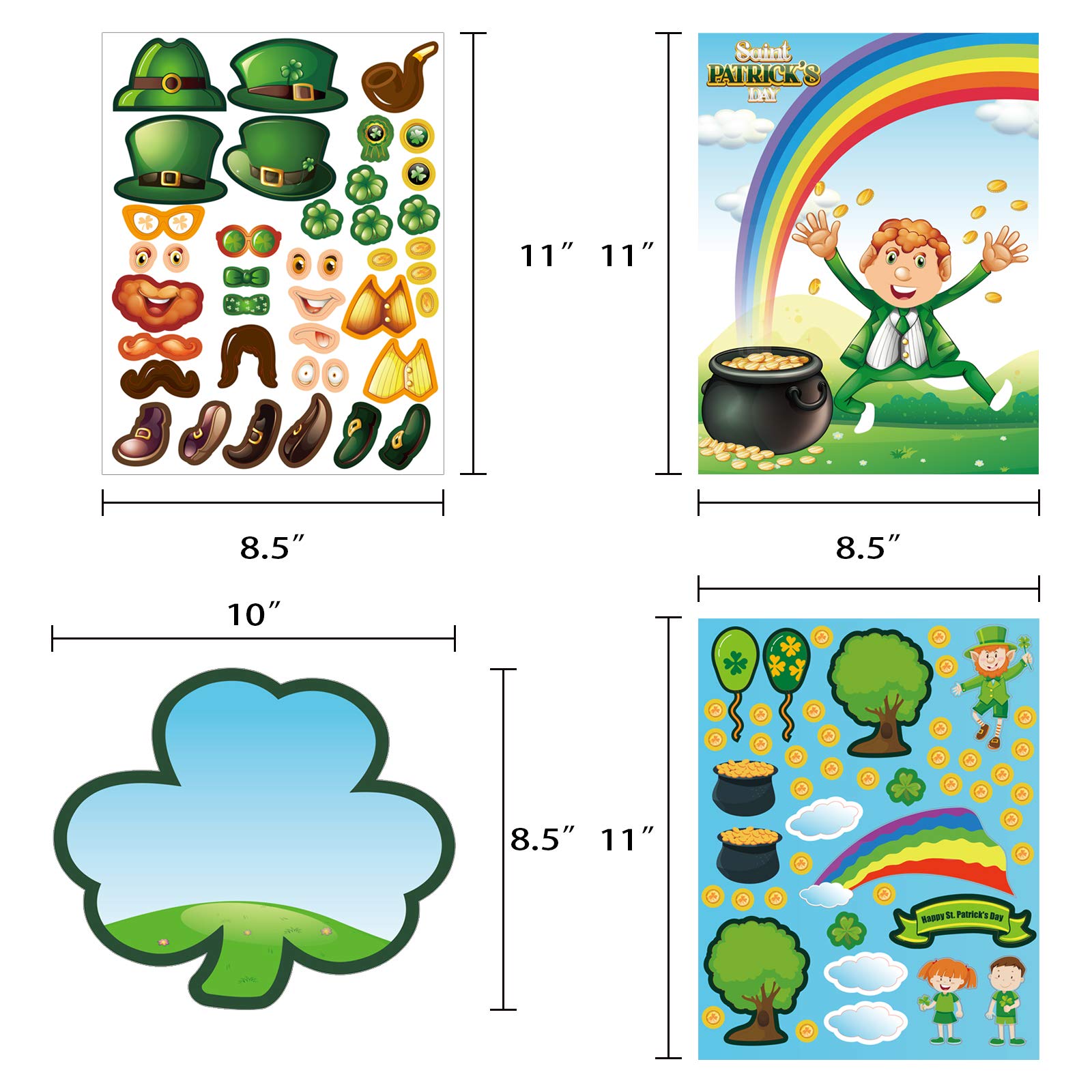 GloDreAm 24PCS St. Patrick’s Day DIY Stickers for Kids - Shamrock Lucky Irish Leprechaun Party Games Favors Supplies - School Class Activity Crafts