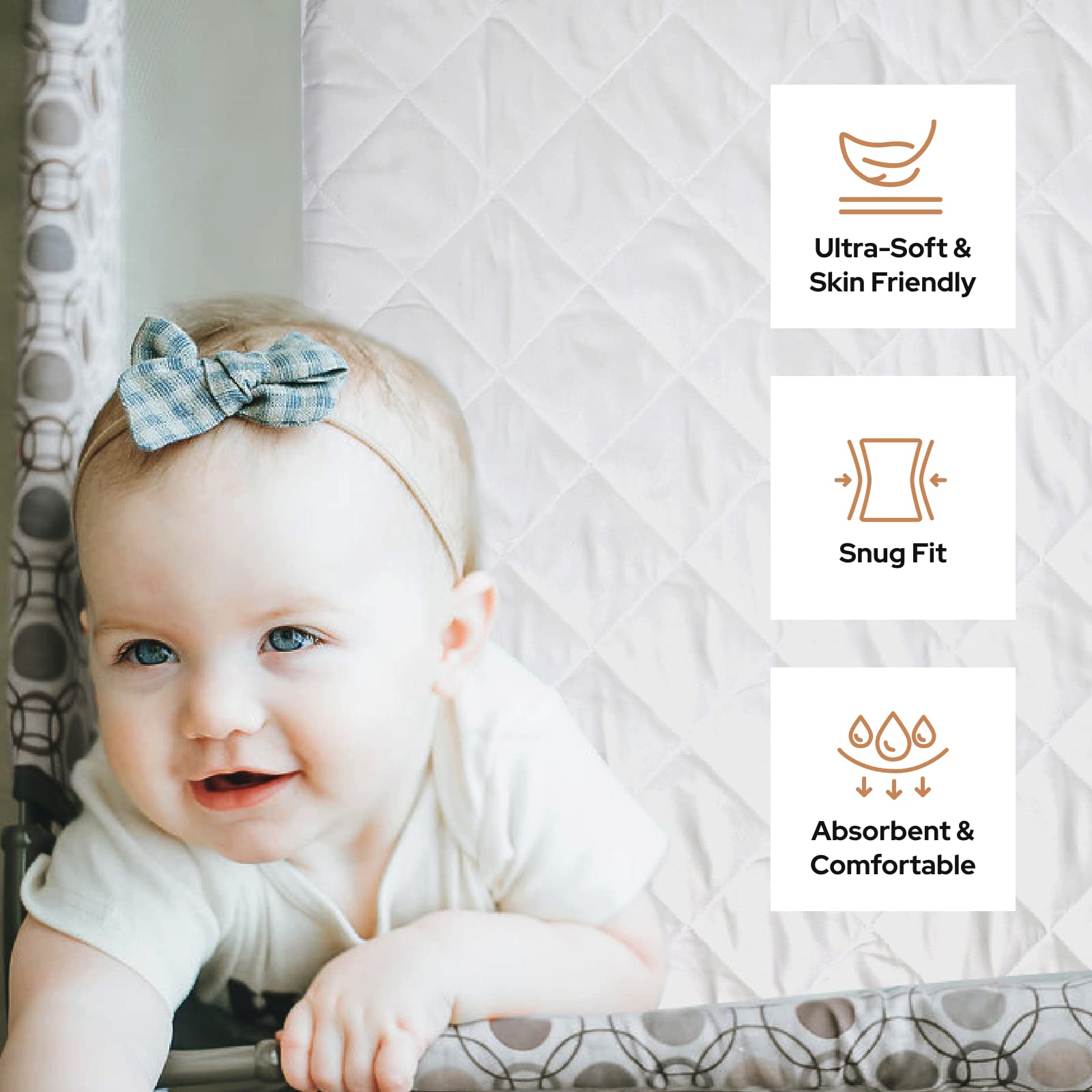 Pickle & Pumpkin 1 pack Waterproof Pack N Play Mattress Cover | Soft & Fitted Mini Crib Mattress Protector Waterproof for Pack N Play Mattress, Playard, Portable Crib | Microfiber Mattress Protector