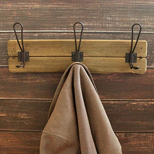 CVHOMEDECO. Rustic Solid Wood Wall Mounted Coat Rack with 3 Double Hooks Primitives Wooden Coat Hooks for Entryway, Kitchen, Bathroom. Brown.