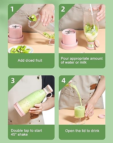 Cutify Portable Smoothie Blender, Cutify Personal Blender, Cutify Fresh Juice, Waterproof Personal Blender, 380ml Lightweight USB Cordless Portable Stainless Steel Kitchen Tools (Blue)