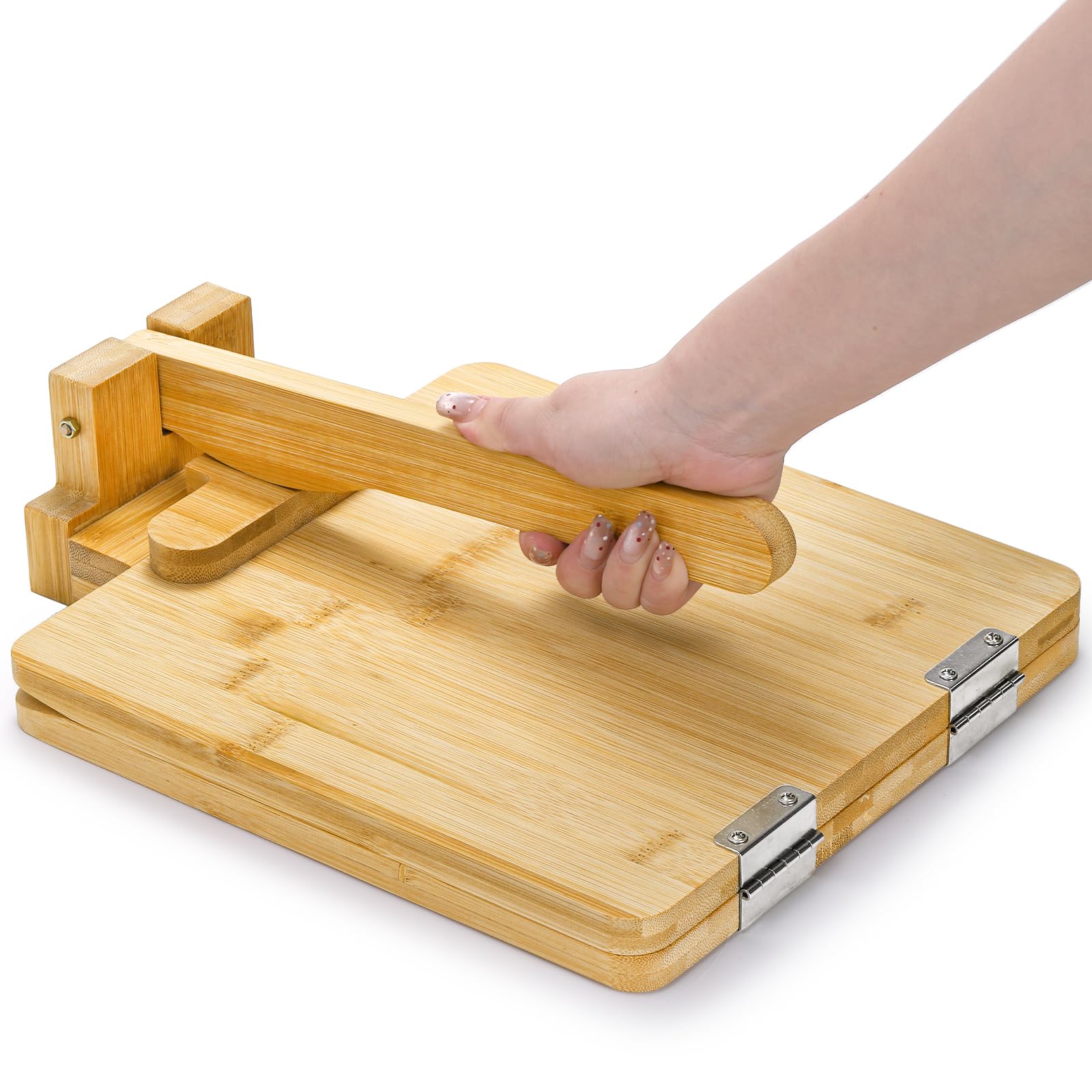 Coloch Bamboo Tortilla Press 10 Inch, Large Tortilla Maker with 60 PCS Parchment Paper and Dough Scraper, Square Mexican Tortilla Presser for Tortilla Making, Roti, Burritos, Taco