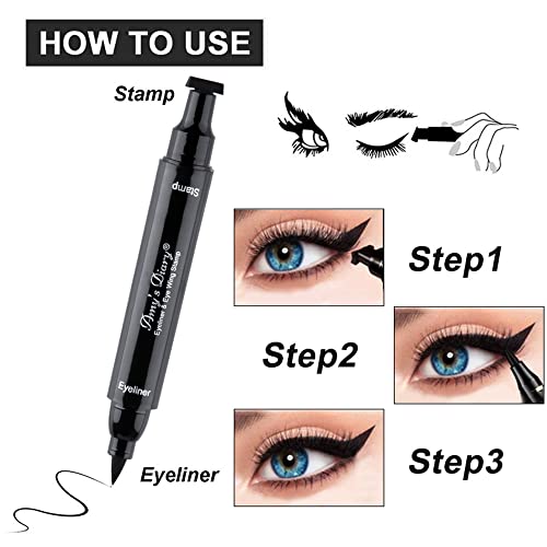 BINGBRUSH Double-Sided Liquid Stamp Eyeliner Pen, Wing Black Stamp, Waterproof, 4Pcs Set