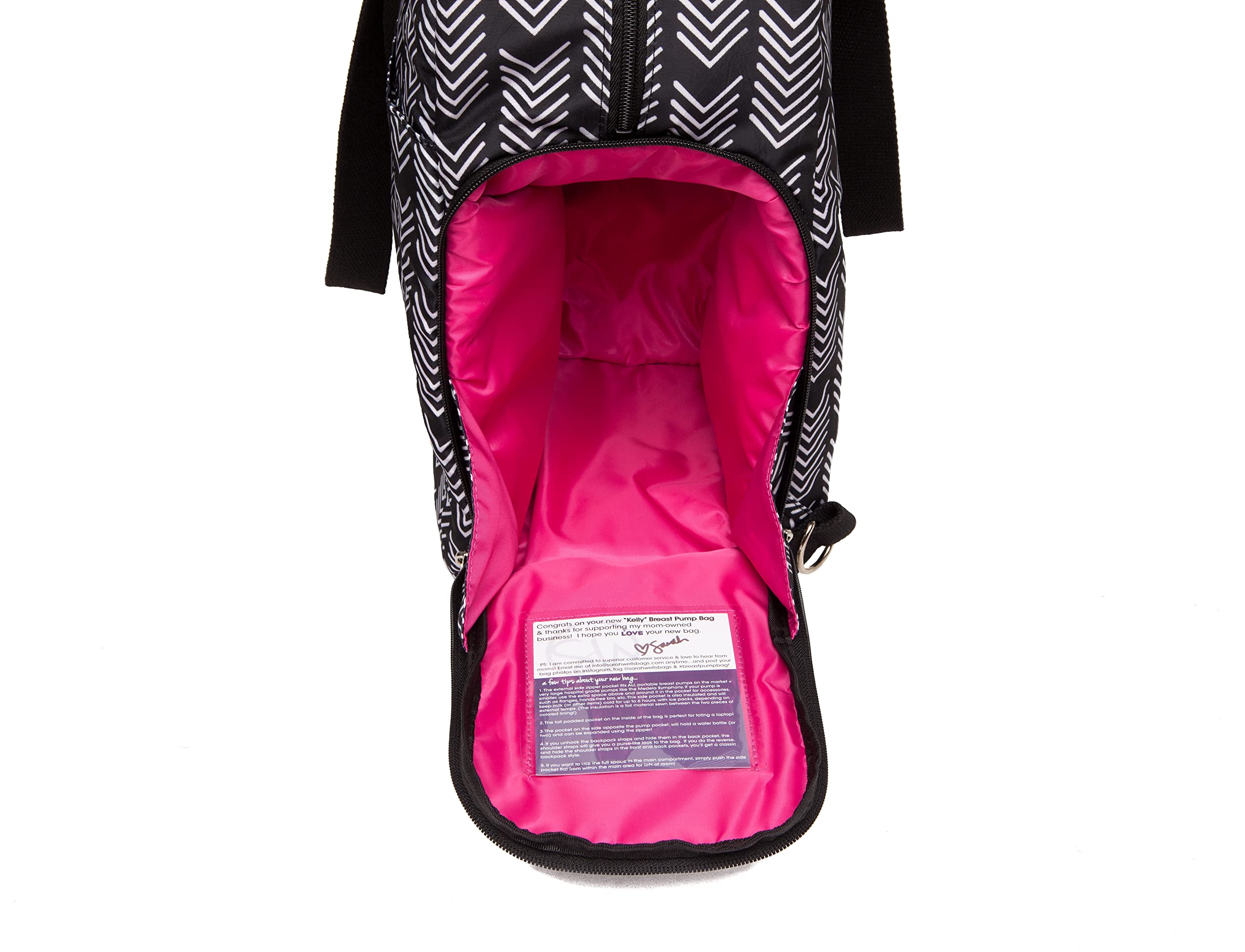 Sarah Wells Kelly Convertible Breast Pump Bag and Backpack with Carrying Handles - 1 Count (Pack of 1) - Black and White