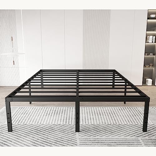 Chezisam 18" High California King Size Bed Frame Heavy Duty Metal Platform Bed Can Hold 3500lbs Cal King Mattress Base with Underbed Storage Space No Box Spring Needed