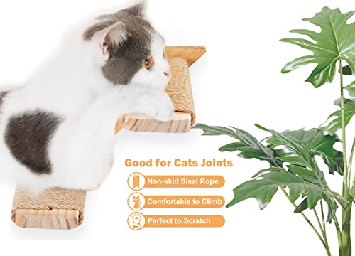 Cat Climbing Stair Shelf Wall Mounted Reversible Left & Right Direction, Cat Stairway Shelf for Climbing with Sisal Rope Ladder Cat Wall Furniture