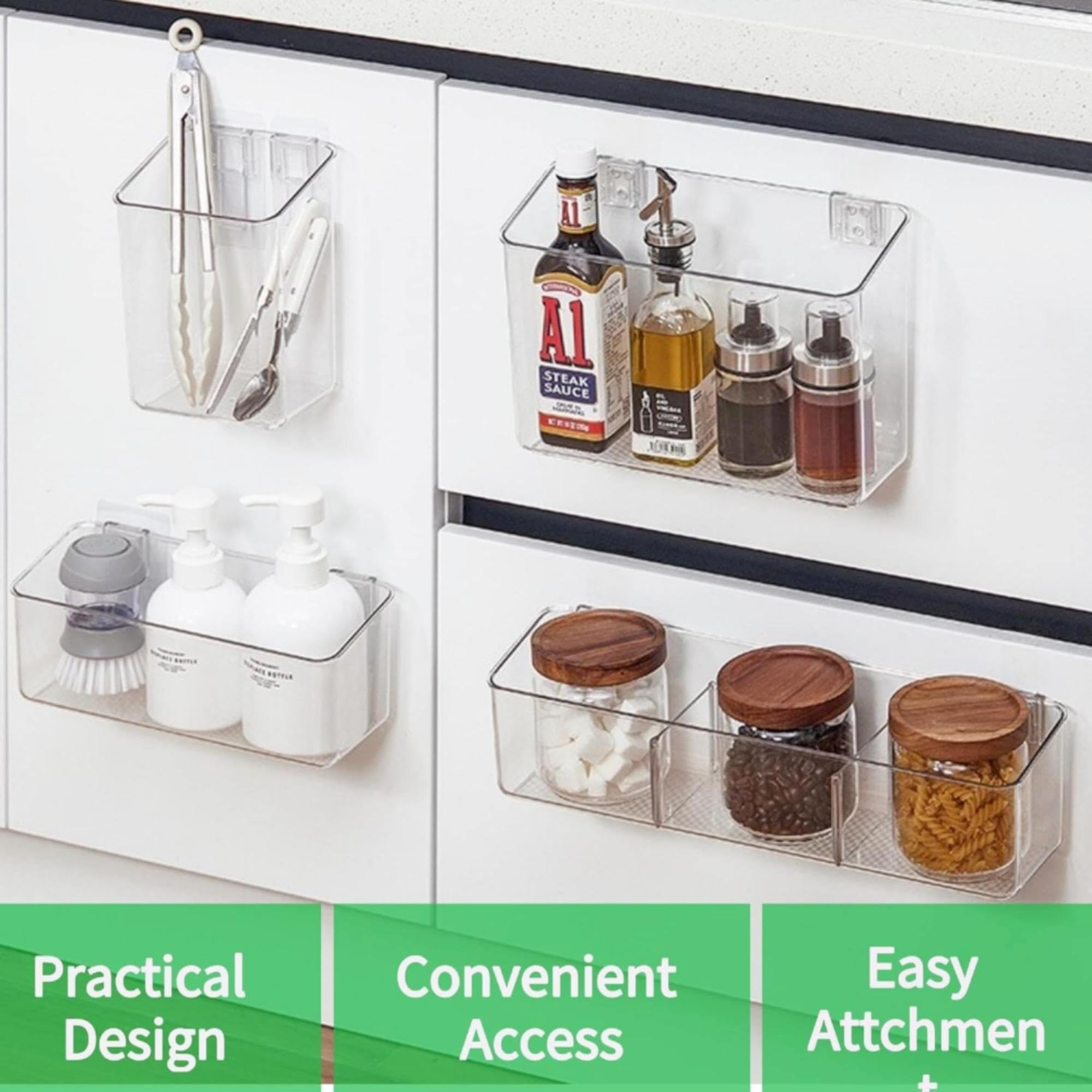 vacane Plastic Over Cabinet Door Organizer, Adhesive Mount Storage Organizer Container Makeup Organizer Hanging Basket Bins For Craft Room, Pantry, Office, Space Saving Holder for Kitchen Bags-L