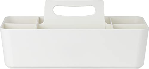 Carrotez Craft Storage Organizer, Craft Storage Containers, Caddy Tote Bin, Divided Plastic Organizer with Handle for Craft, Sewing, Art, Office Supplies, Multi Use, Stackable, Portable, White