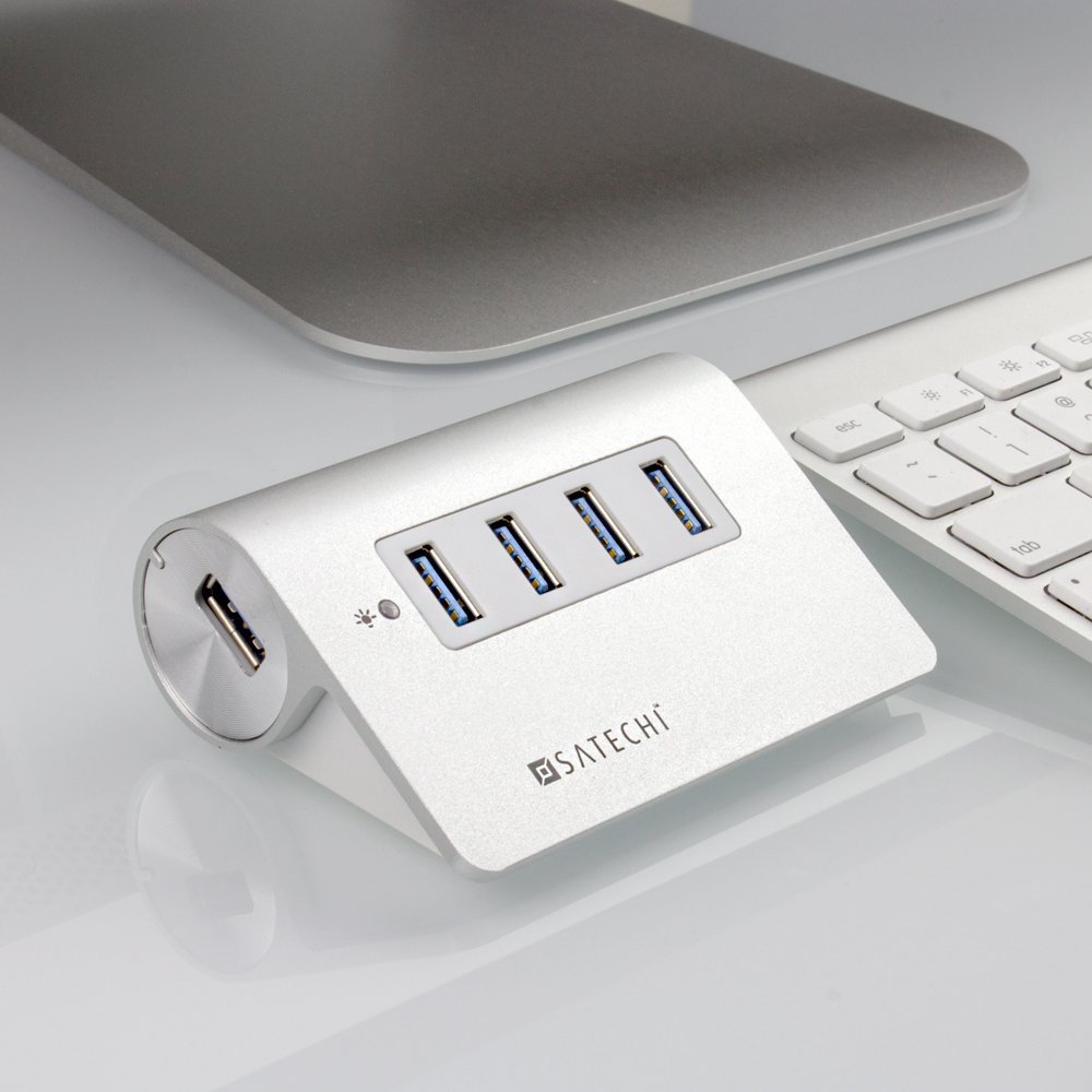 Satechi 4 Port USB 3.0 Premium Aluminum Hub V2.0 for MacBook, Mac Pro, Mac Mini, iMac, Surface Pro (White Trim)