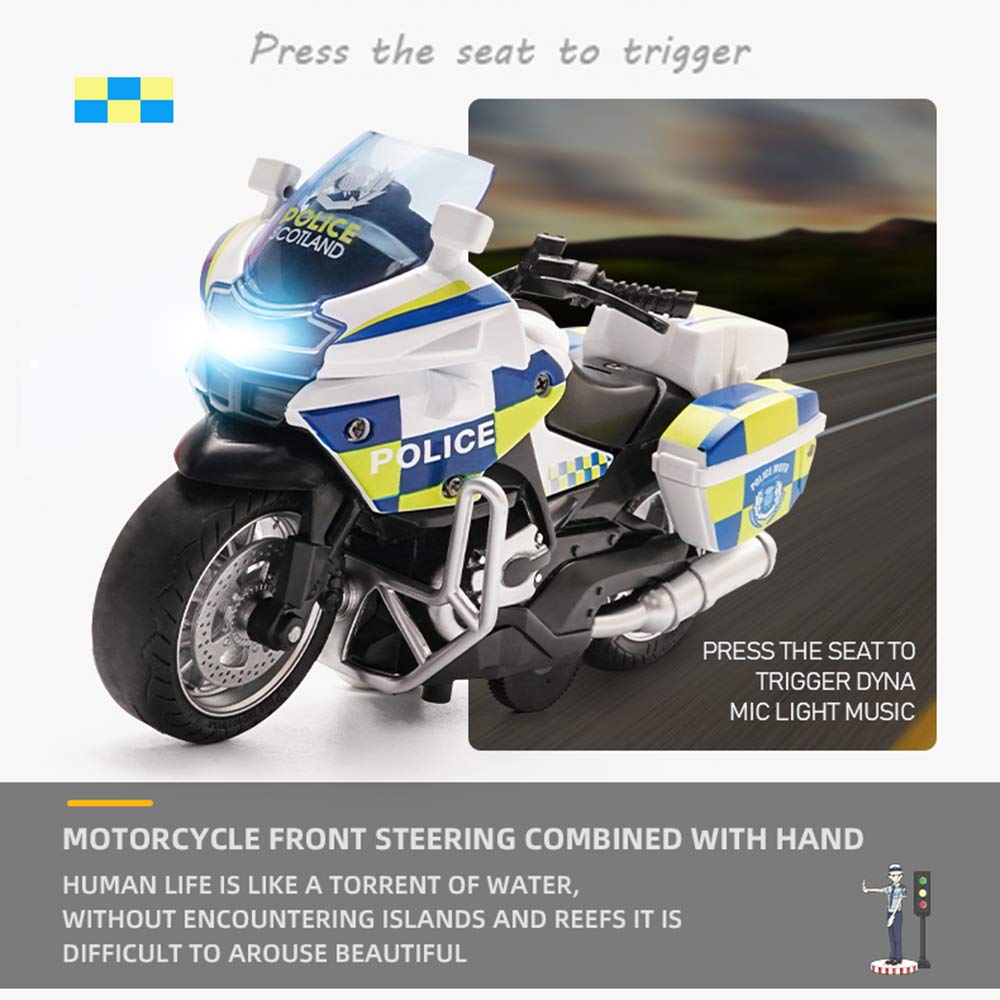 Gilumza Pull Back Motorcycle Toys, Tiny Gift with Music Lighting, Police Motorcycles Toy for Boys Kids Age 3 4 5 6 7 8 Year Old (White)