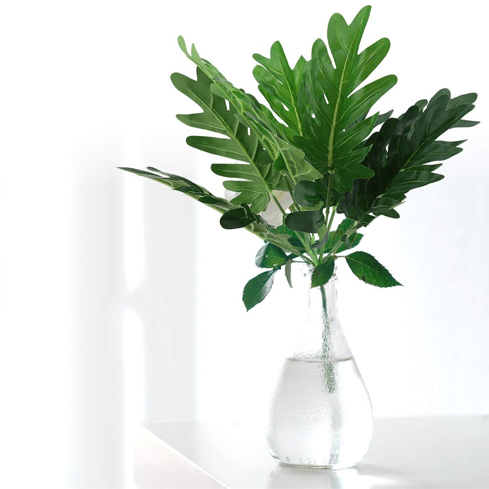 Jacksing Faux Leaf, Plastic Artificial Faux Foliage Green Grass Plant Leaf Home Office Party Garden Interior