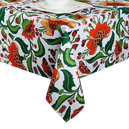 EHouseHome Outdoor Indoor Spill Proof Waterproof Tablecloth,Vintage Floral Design Patio Fabric Table Cover,Home Dinner Décor Wrinkle Free Table Cloths(52x52Inch Square)