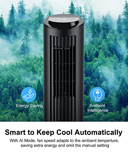 Cofeow Tower Fan for Bedroom, 20ft/s Quiet Cooling Fan, 70° Oscillating Floor Fan with Remote,Led Display,3 Speed Options,4 Modes,12Timer,13“ Bladeless Portable Table Fan for Bedroom Office Home Desk Black