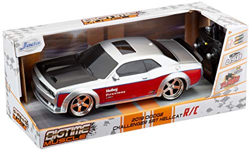 Jada Toys Bigtime Muscle 1:16 2019 Dodge Challenger SRT Hellcat RC Remote Control Car 2.4 GHz Silver, Toys for Kids and Adults