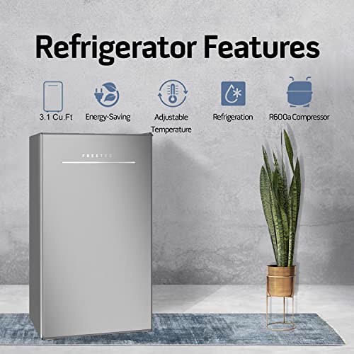 Frestec Mini Fridge for Bedroom, 3.1 Cu.Ft Mini Refrigerator with freezer, Dorm Fridge with Freezer, Compact Refrigerators Perfect for Room and Office, Adjustable Temperature Stainless Steel