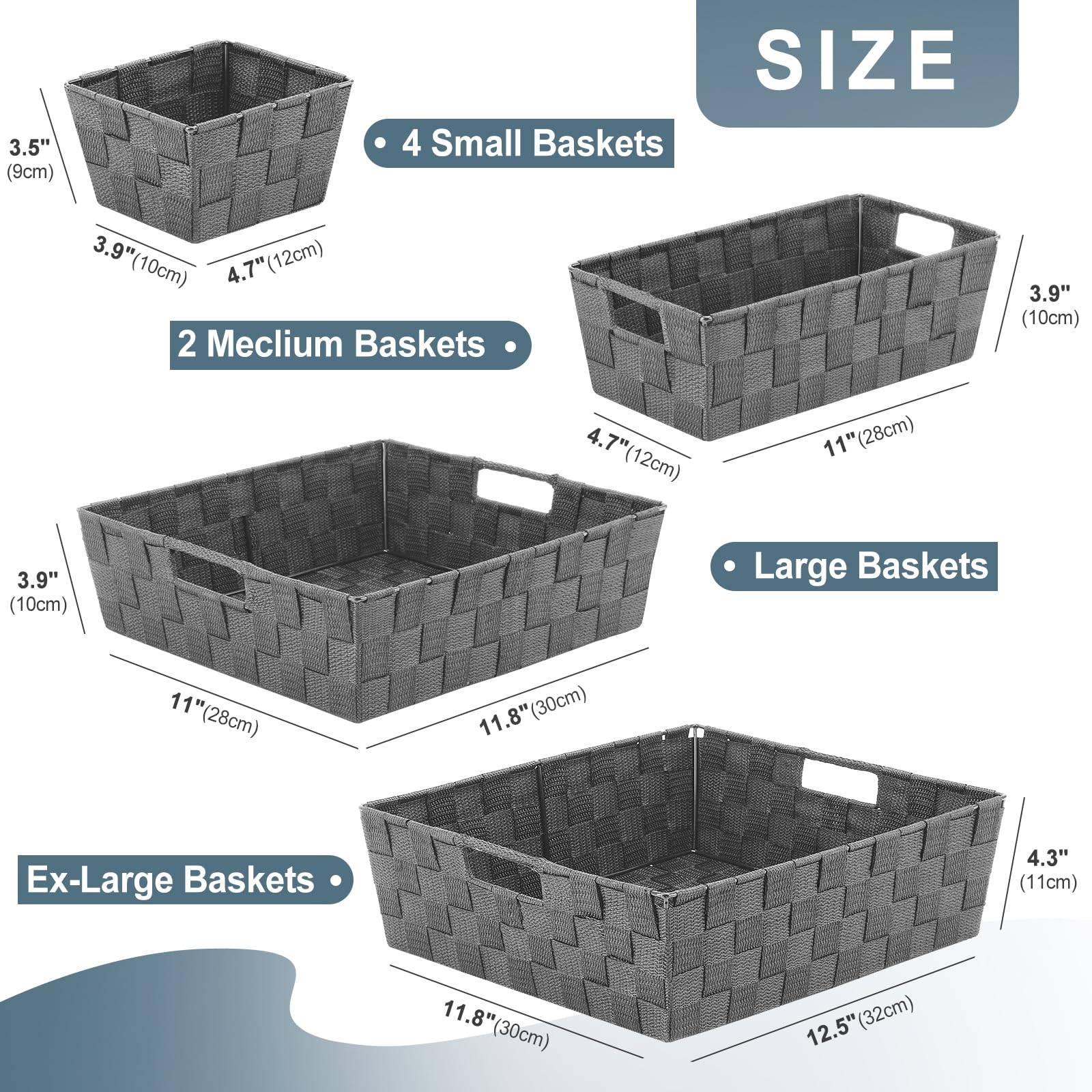 Bellzacasa Woven Storage Baskets, Storage Baskets for Organizing (Set of 8), Cube Baskets Bin Container Baskets Storage Boxes Organizers with Handles for Bedroom, Office, Closet, Nursery, Black