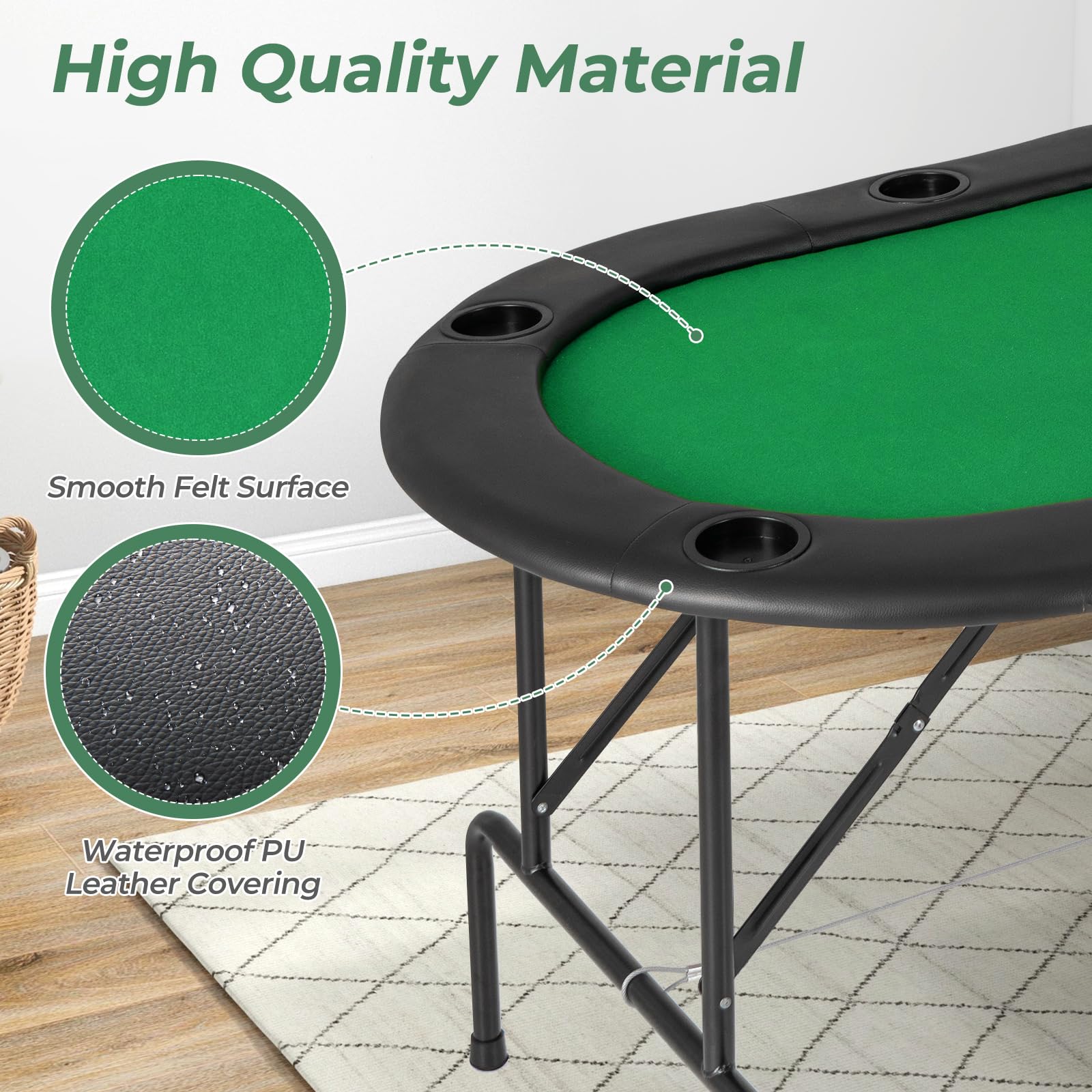 Giantex 8 Player Poker Table Foldable, Folding Card Board Game Table w/8 Cup Holders & Comfy Armrests, Casino Grade Felt, Portable Oval Texas Holdem Blackjack Poker Tables, No Assemble Required