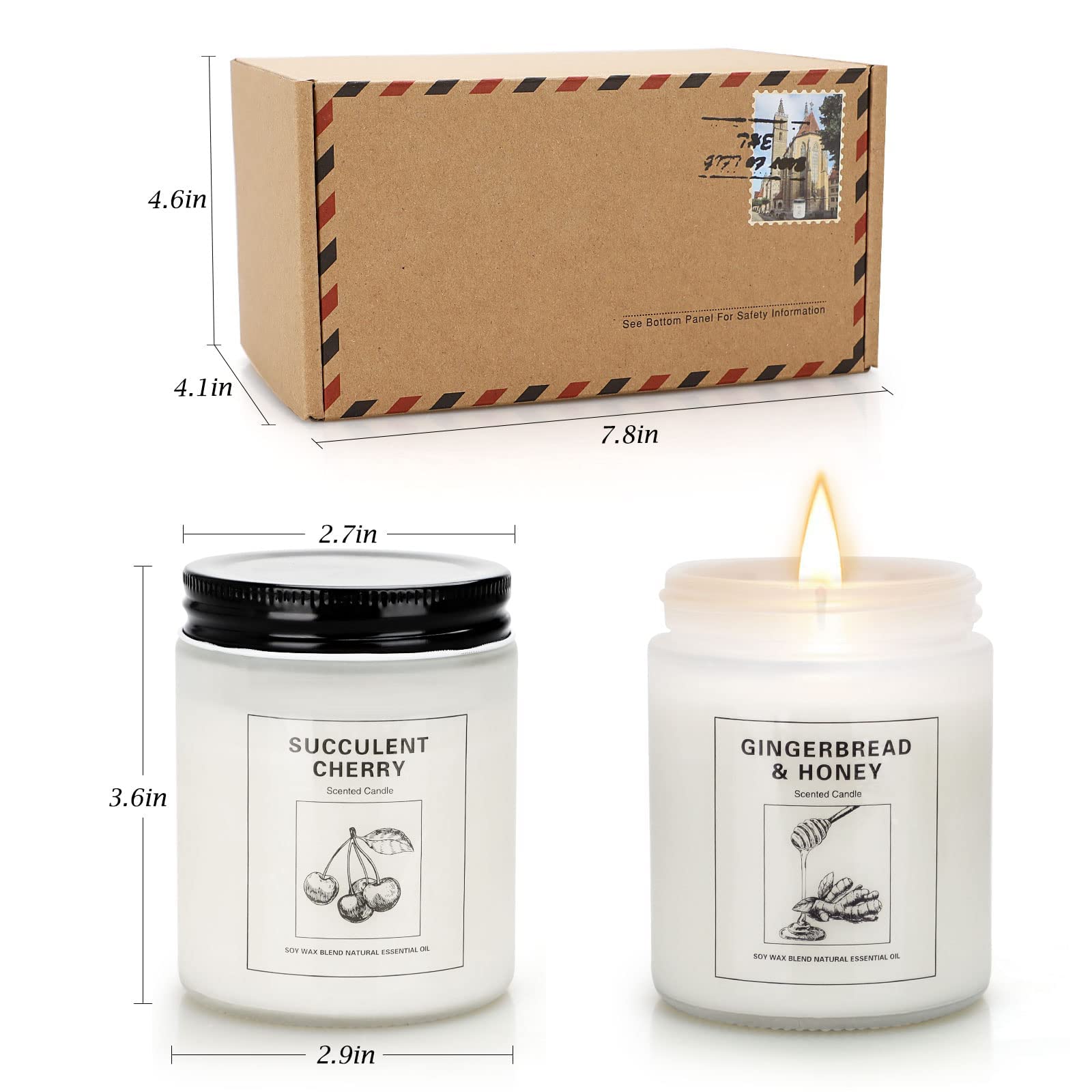 Gingerbread and Black Cherry Scented Candles Set, 2 Pack 7.2 oz Soy Candles for Home Scented, Aromatherapy Candle Set with Strongly Fragrance, Gifts for Women, Mom, Valentines Day Gifts