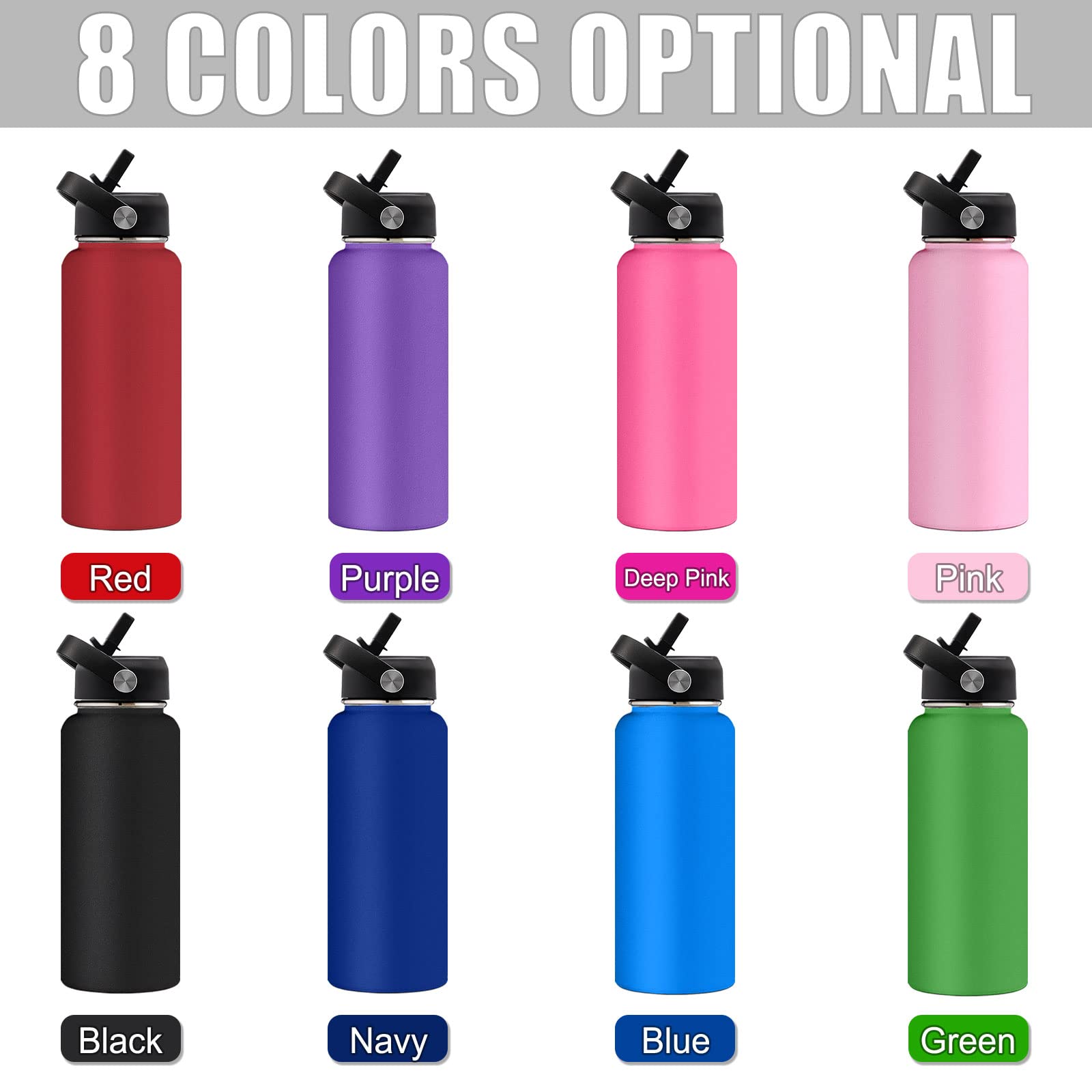 ASSETBAG Personalized Water Bottles for Kids with Straw Lid Bulk 24oz Engraved Customized Insulated Bottle with Name and Text for Men Dad Gifts(Green)
