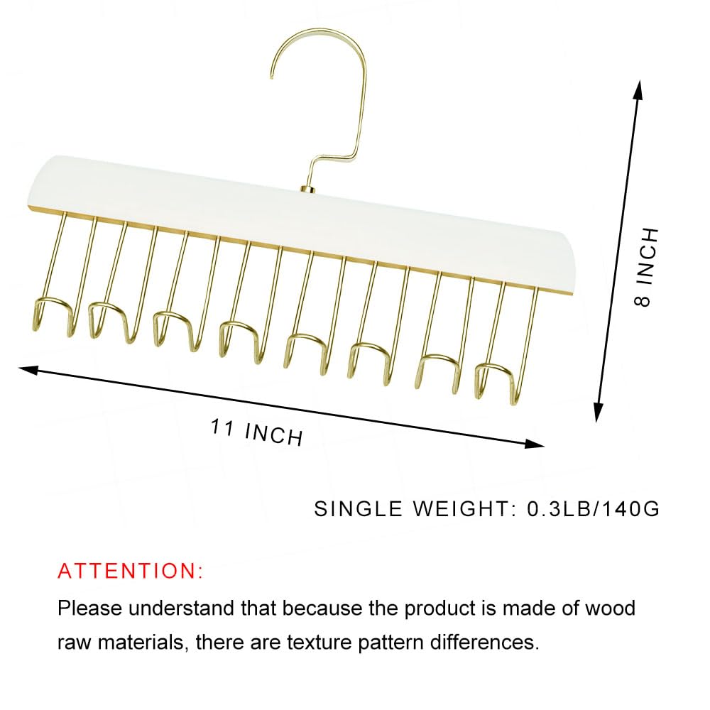 Belt Hanger for Closet,Tank Top Hanger w/8 Hooks Capacity,2 Pack Wood Space Saving Hanger, Sturdy and Durable Scarf Organizer and Storage for Tops, Bras, Camisoles, Scarfs or Tie (White)