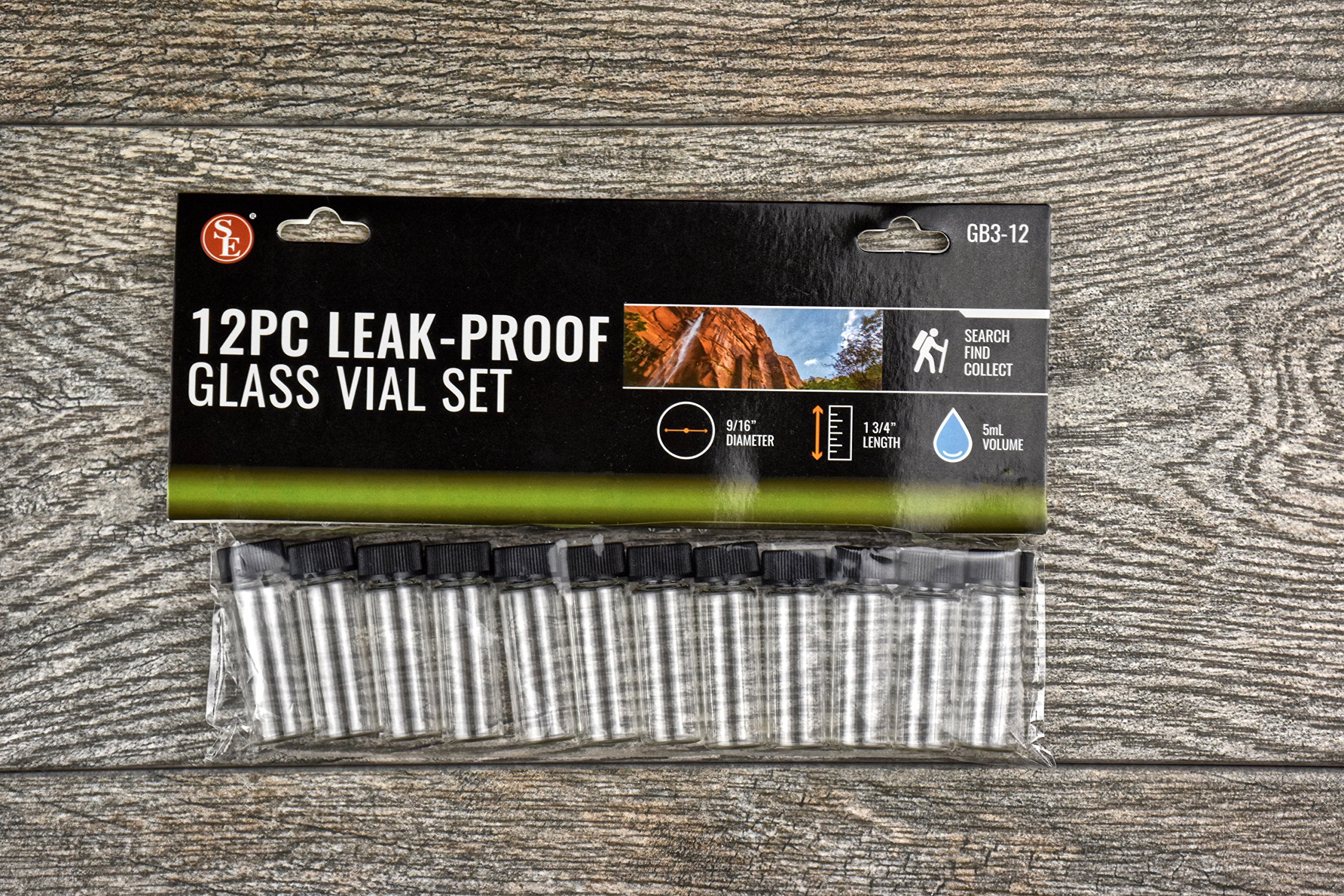 SE 1-3/4" x 9/16" Leak-Proof Glass Vial Set (12 PC.) - GB3-12