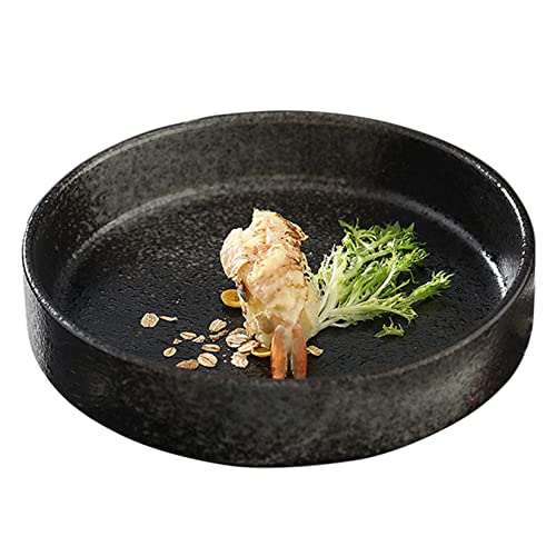 CUBANE ramen bowl set,fruit bowl,ramen bowl,large serving bowls,Large Ceramic Soup Plate. Black Stackable Pasta Bowl,Kitchen Serving Salad Bowl,Microwave and Oven Safe.-8inch (Size : 8inch)