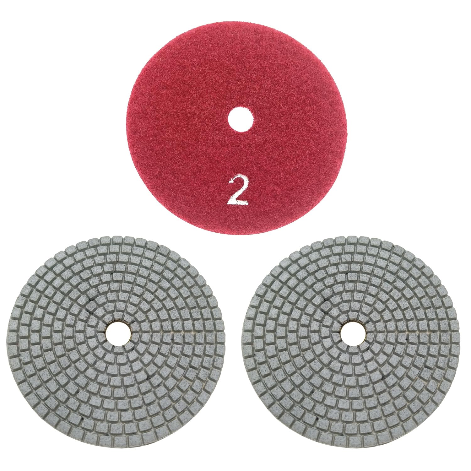 ComeFloor 4 Inch Wet/Dry 3 Step Diamond Polishing Pads for Granite Marble Concrete Hook and Loop Stone Polishing Pads Step-2 Bundle(3 PCS)