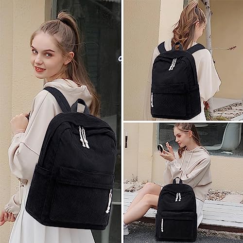 BTOOP School Backpack for Teen Girls Corduroy Bookbags Set Lightweight Schoolbag with Lunch Box and Pencil Case