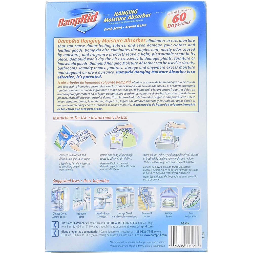 Damp Rid Hanging Moisture Absorber Fresh Scent 3-Bag 14 Ounces each (Pack of 1)