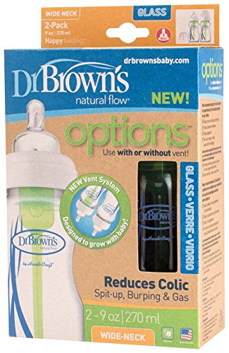 Dr. Brown's Options Wide Neck Glass Bottles, 2 Pack, Clear, 9 Ounce