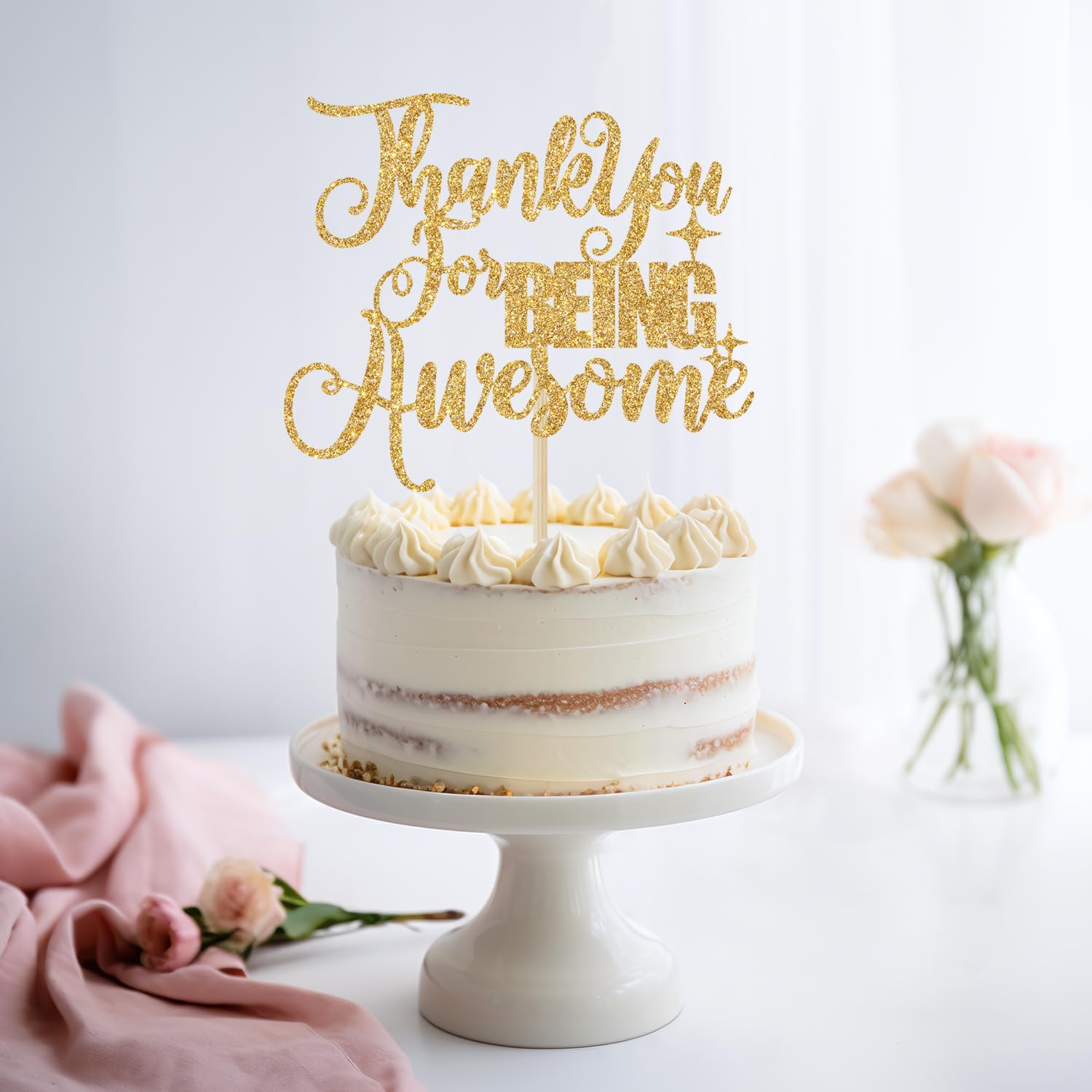 Thank You for Being Awesome Cake Topper, Farewell Cake Decorations, Graduation/Friendship/Going Away/Retirement Party Decorations, Gold Glitter