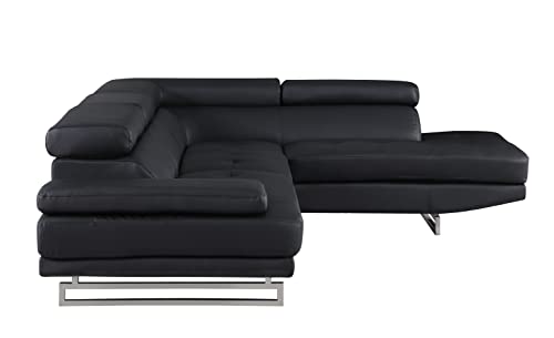 Blackjack Furniture Union Modern Leather Air Tufted Living Room Right Facing Sectional, Black