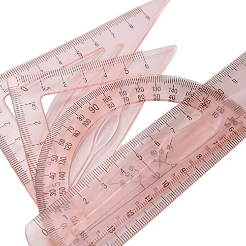 FarBoat Set of 4pcs Translucent Soft PVC Ruler Kit Flexible Straight Ruler Triangular Ruler Protractor Angle Gauge (Clear Orange)