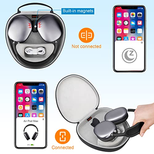 Canboc Hard Case for New Apple AirPods Max Headphone Supports Sleep Mode,Travel Carrying Storage AirPods Max Bag, Extra Space fits Cable, Charger, Black