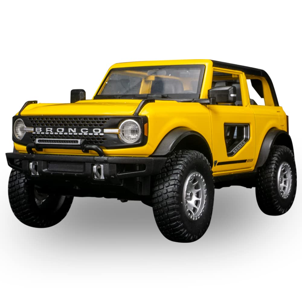 BIOFI Diecast Car Ford Bronco 1:24, Mental Toy Cars Diecast Model, Pull Back Car, Gifts for Boys Adults, Yellow